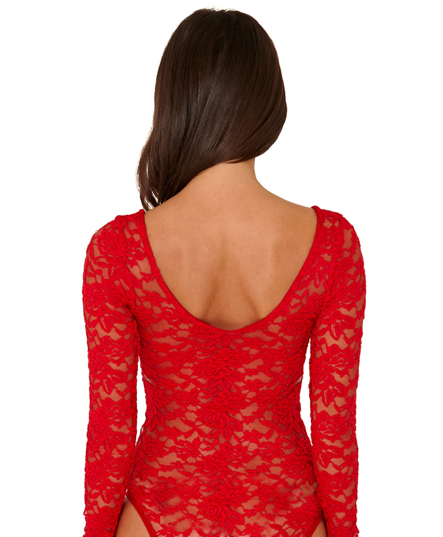 Missguided Arin Long Sleeve Lace Bodysuit in Red in Red | Lyst
