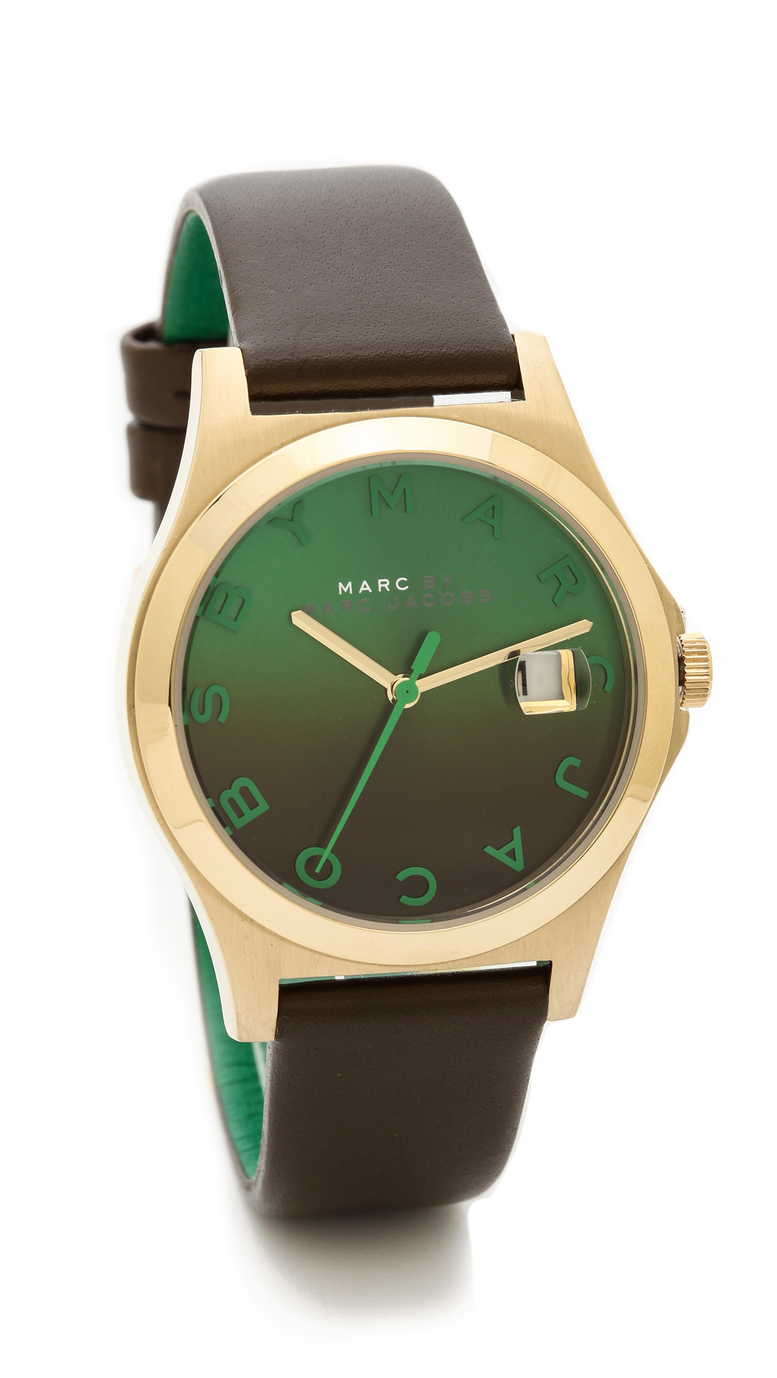 Lyst - Marc by marc jacobs The Slim Leather Watch Goldolive in Green