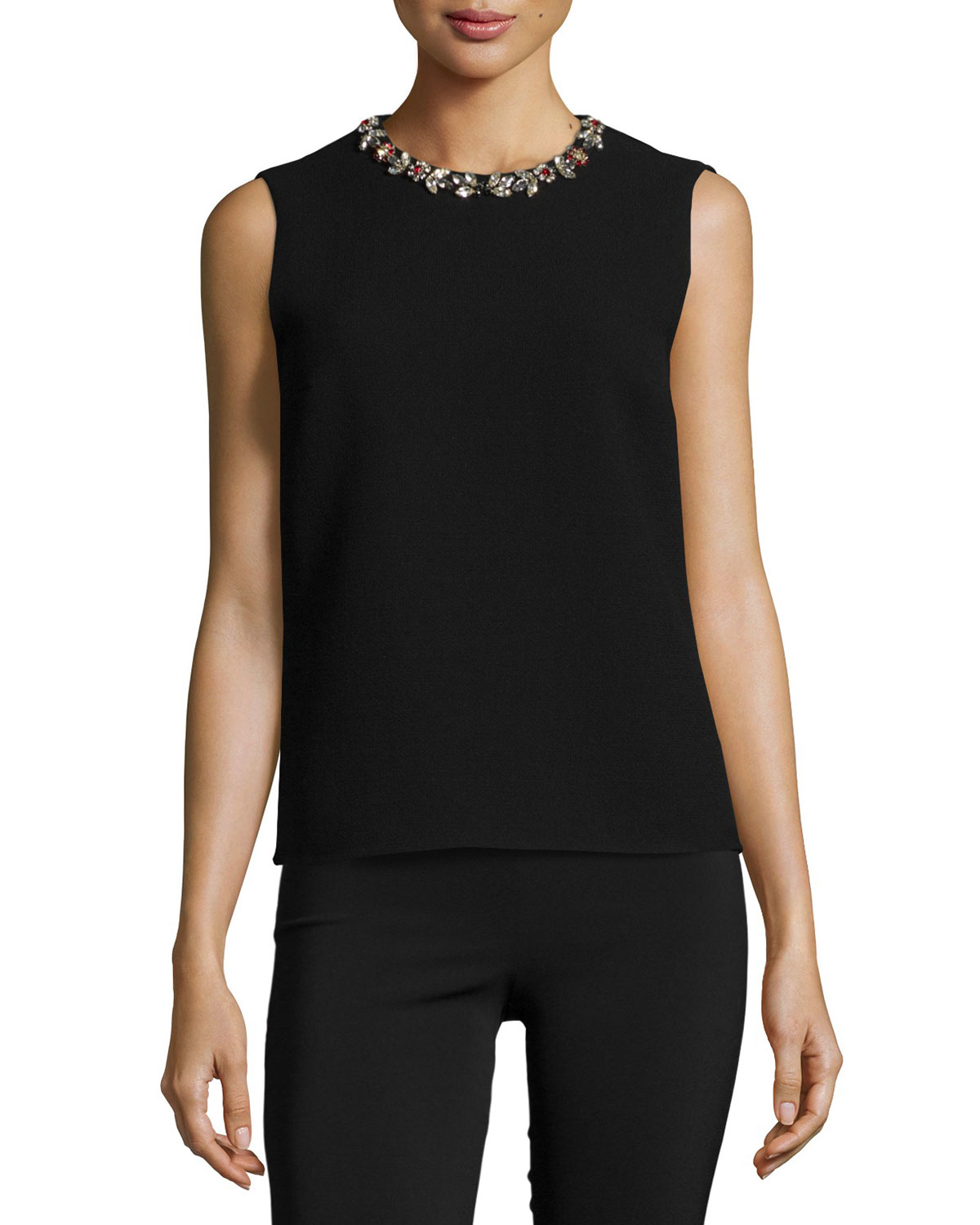 Erdem Sleeveless Floral Jeweled Top in Black | Lyst