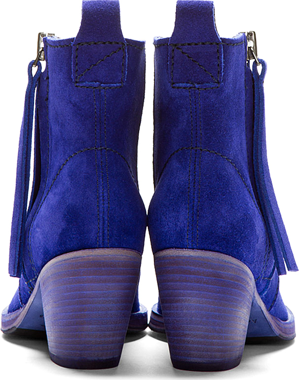 Acne studios Indigo Blue Cuban_heel Suede Ankle Boot in Blue | Lyst