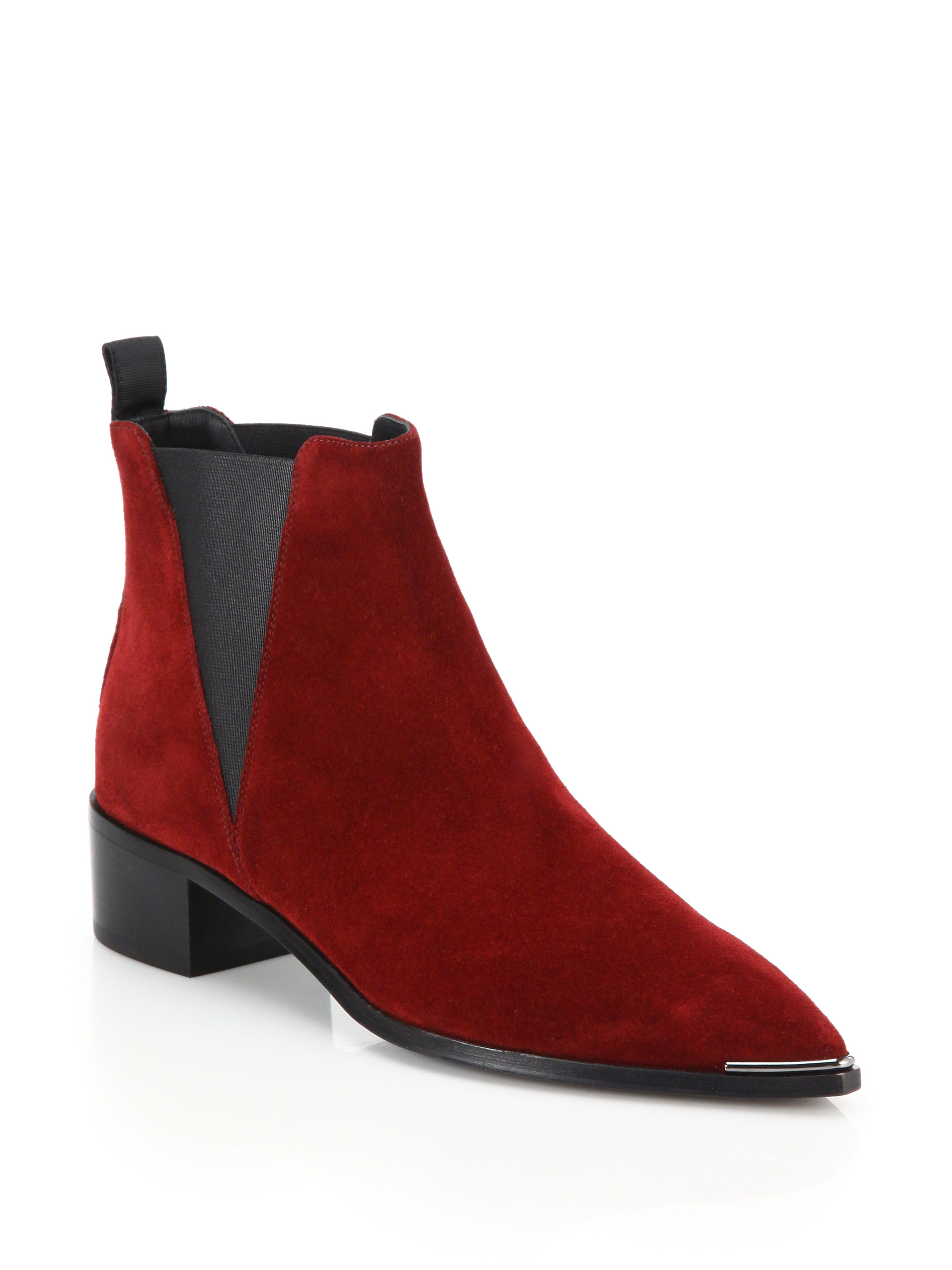 Lyst - Acne Studios Metal-Tip Suede Ankle Boots in Red