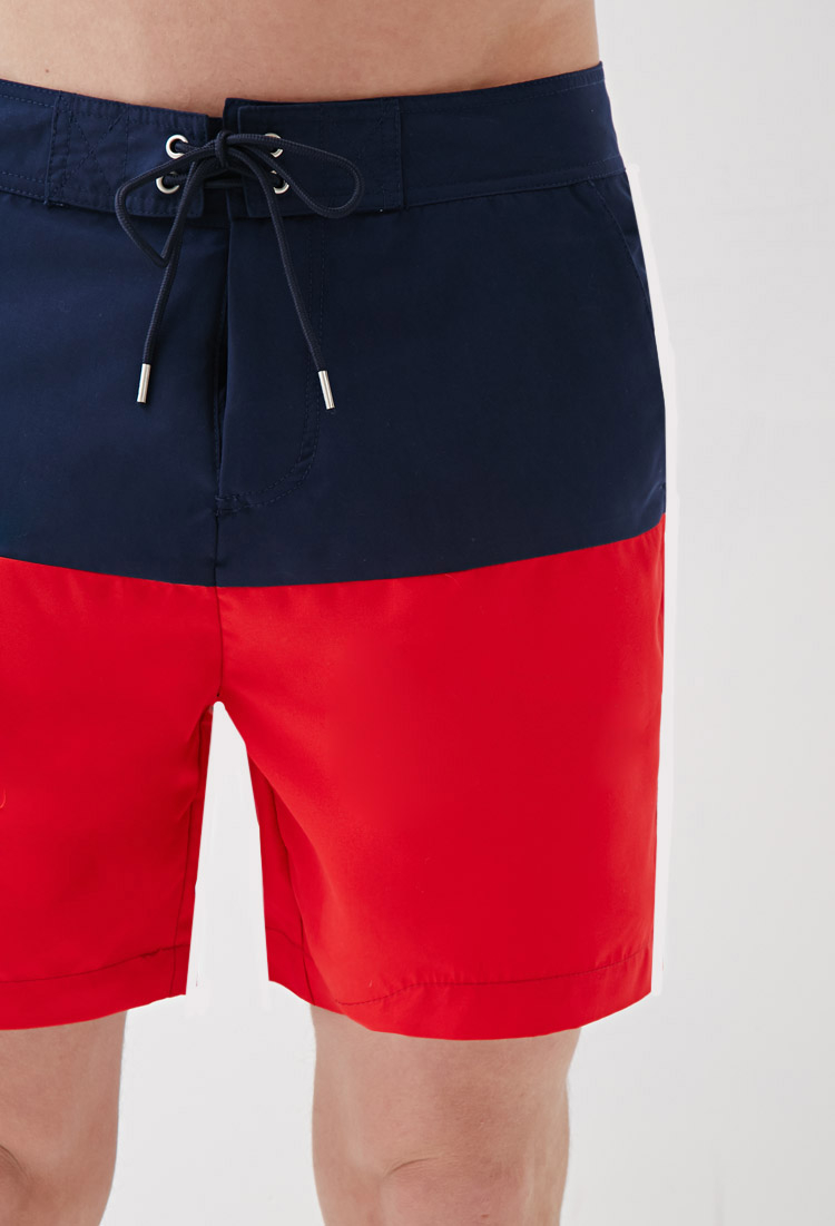 Lyst - Forever 21 Colorblocked Swim Trunks in Blue for Men