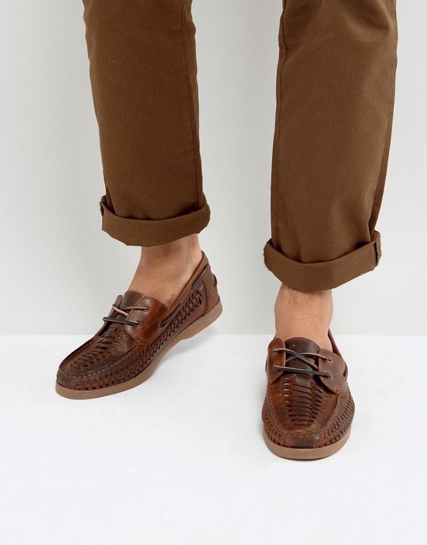 Lyst - ASOS Boat Shoes In Brown Leather With Woven Detail in Brown for Men