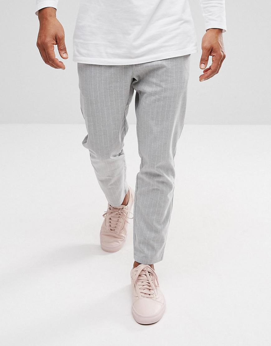 Lyst - Bershka Slim Fit Cropped Pants With Stripe In Gray in Gray for Men