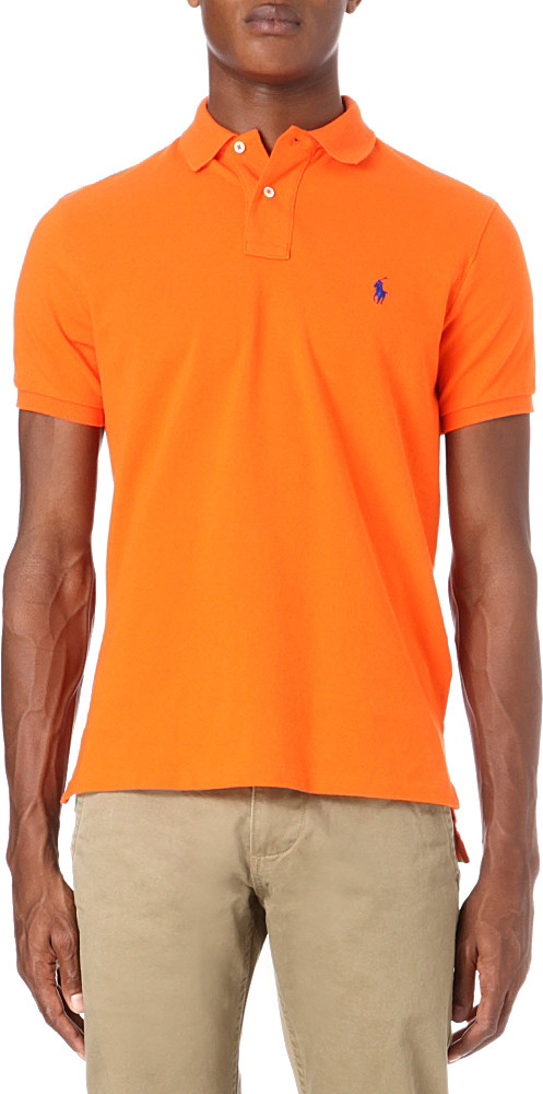 Ralph Lauren Customfit Mesh Polo Shirt In Orange For Men Course Orange