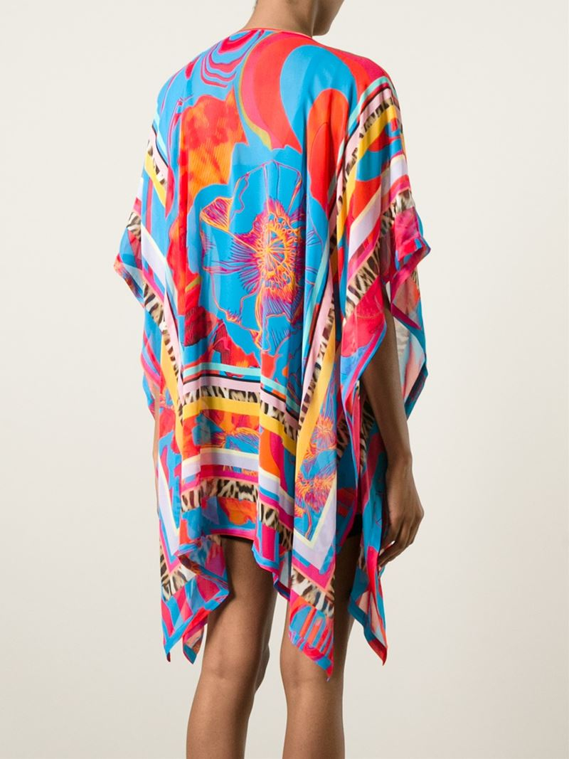Lyst - Roberto Cavalli Printed Silk Kaftan Dress in Blue