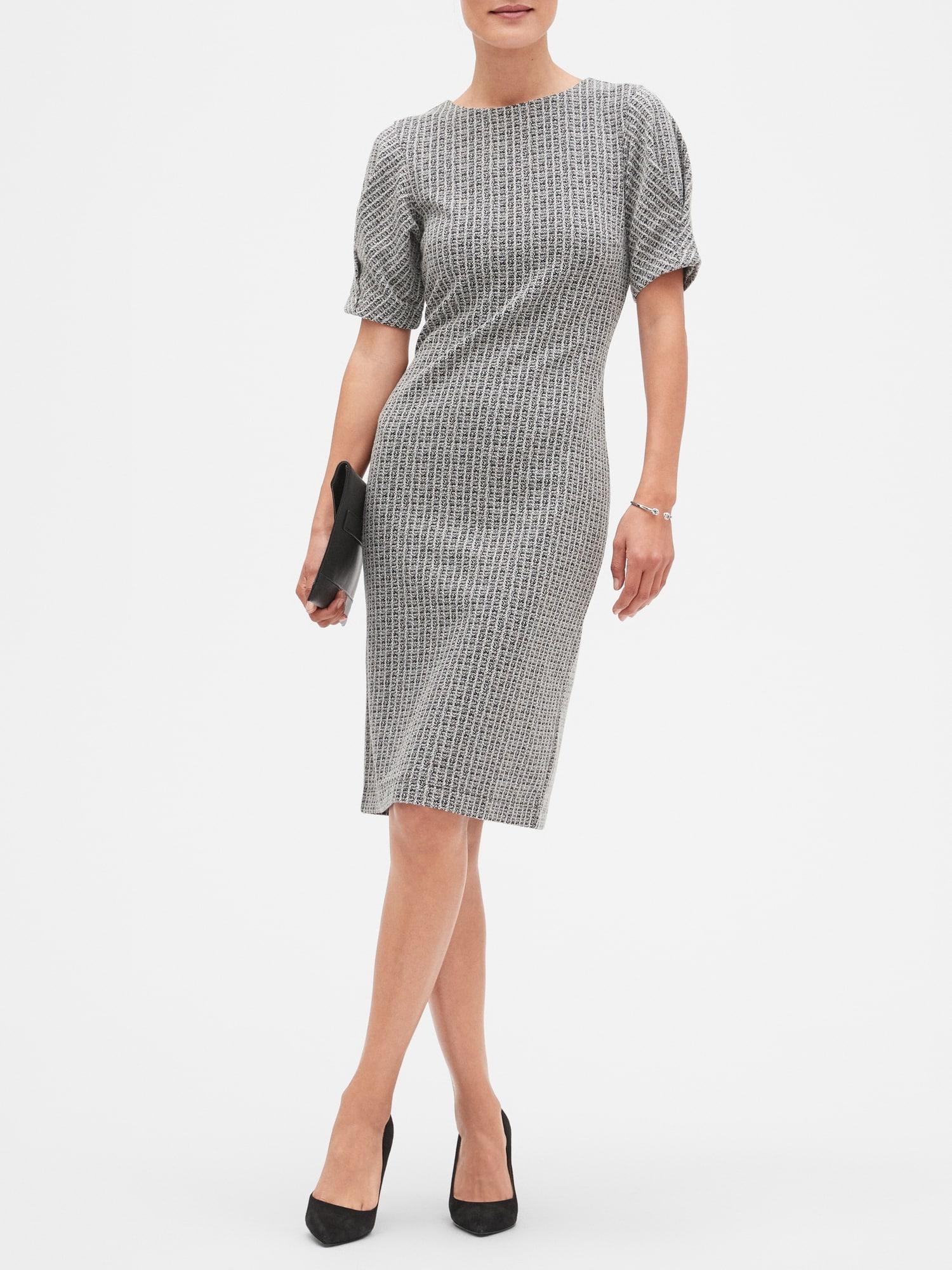 Banana Republic Factory Pleat Cuff Tweed Sheath Dress in Grey (Gray) - Lyst