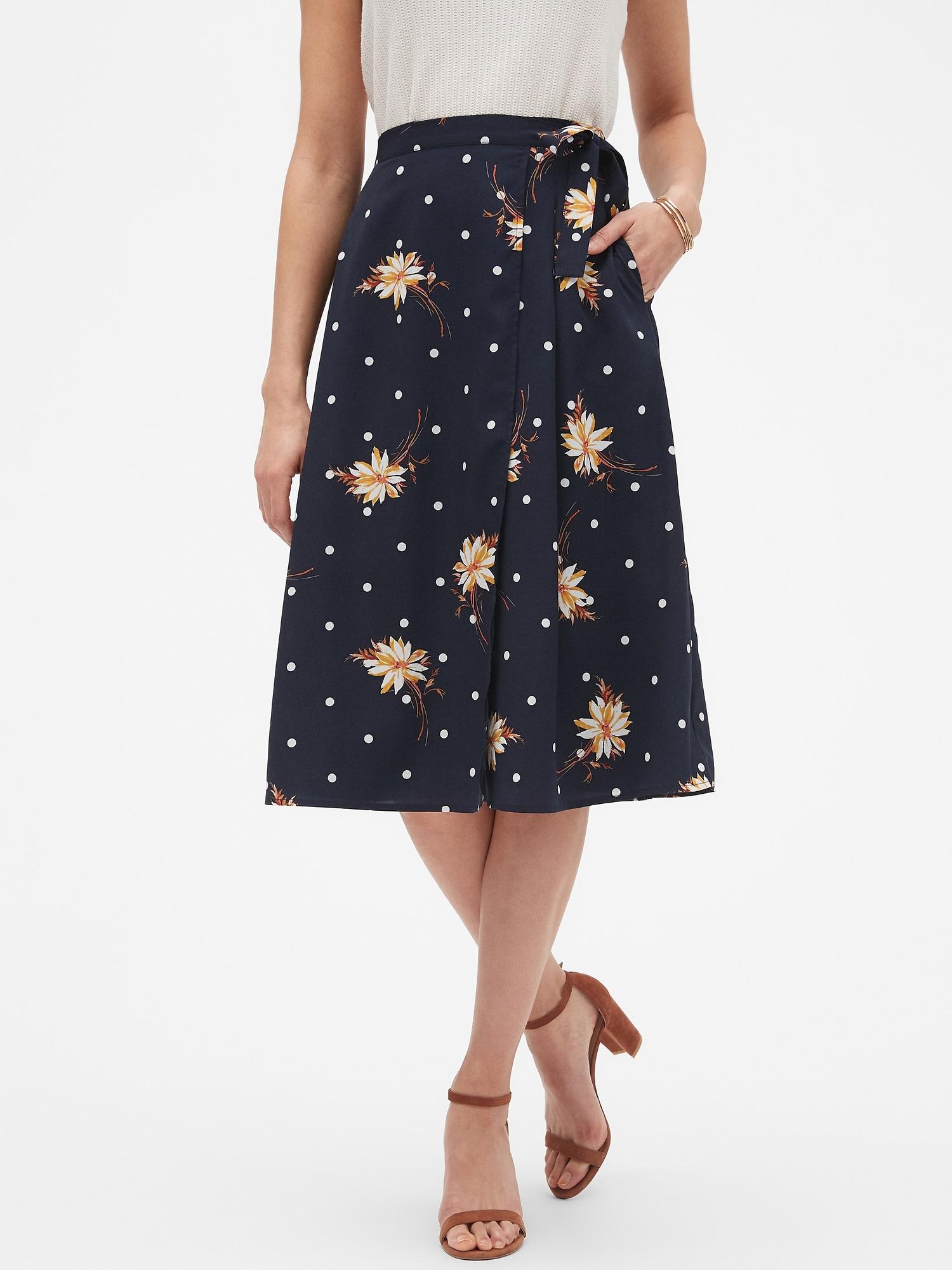 Banana Republic Factory Floral Dot Print Tie Waist Wrap Pleated Midi ...