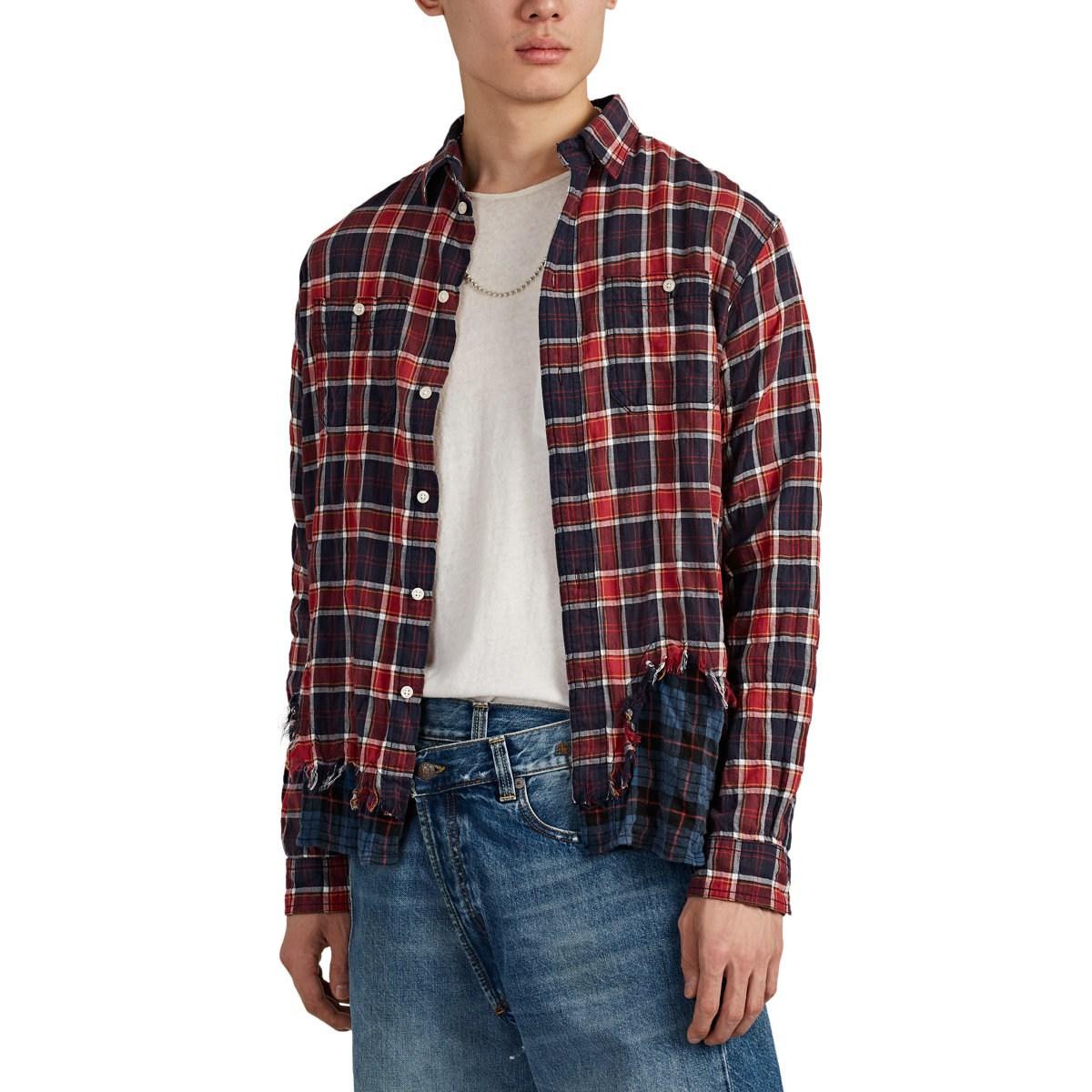 Lyst - R13 Tattered-hem Cotton Plaid Shirt in Red for Men