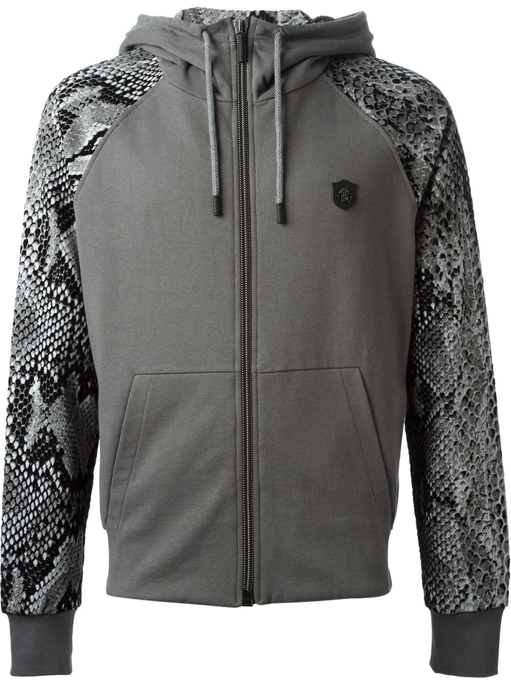 Lyst - Roberto Cavalli Snake Print Sleeve Hoodie Jacket in Gray for Men