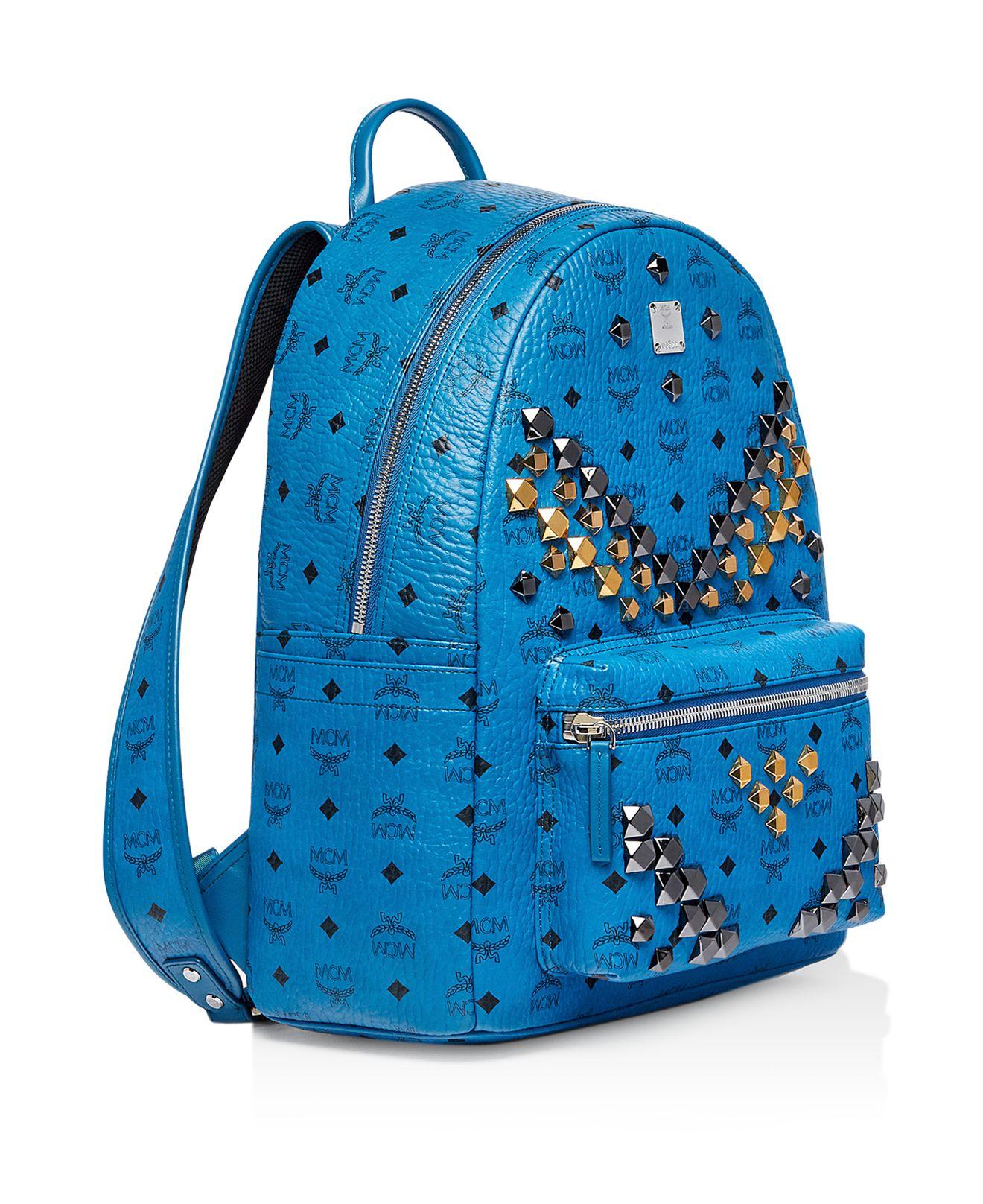 Lyst - Mcm Medium Studded Backpack in Blue