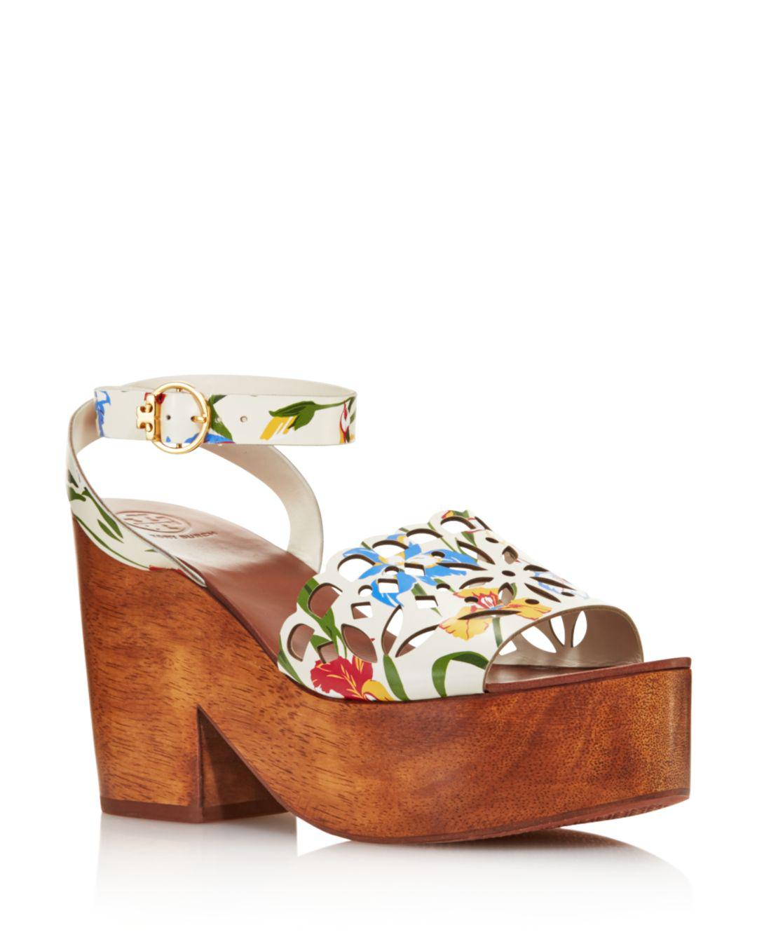 Tory Burch Women's May Leather Platform Block Heel Sandals - Lyst