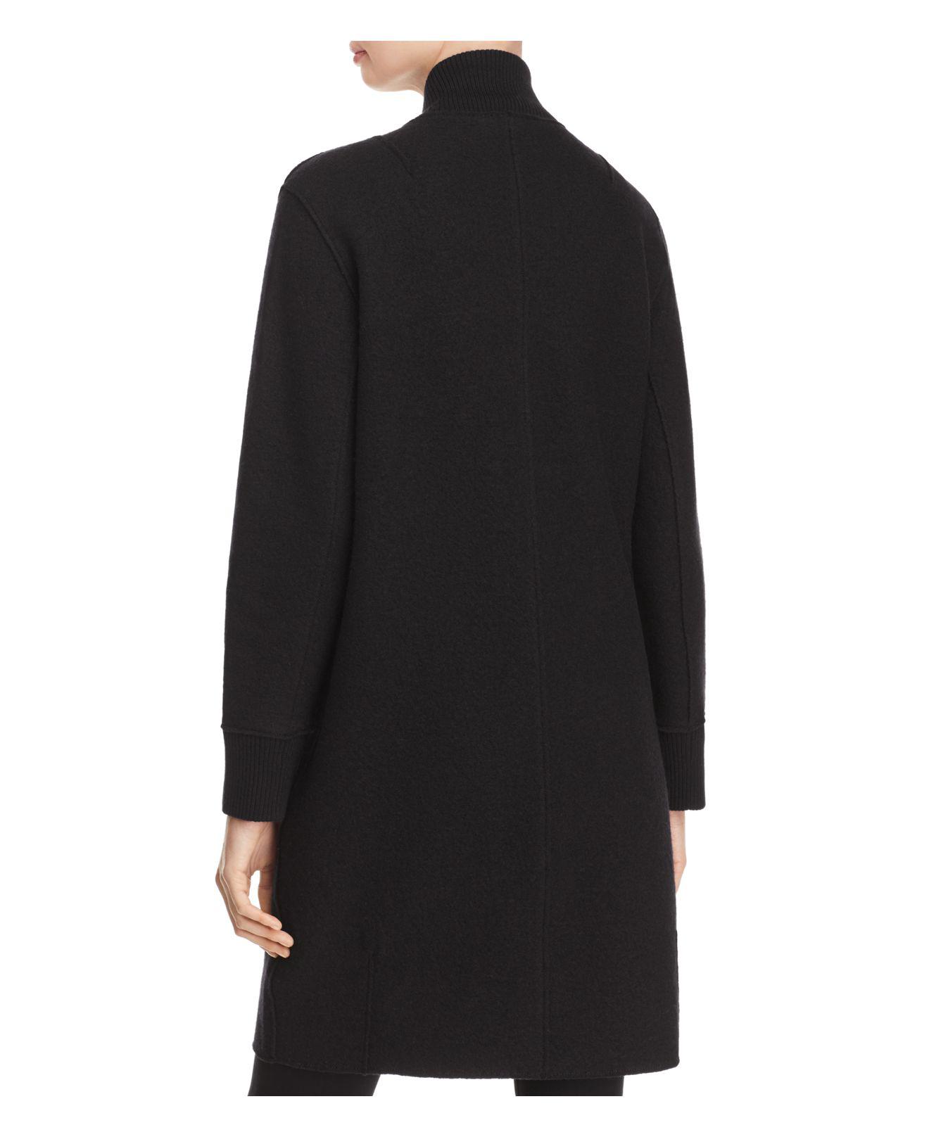 Eileen Fisher Wool Long Bomber Coat in Black - Lyst