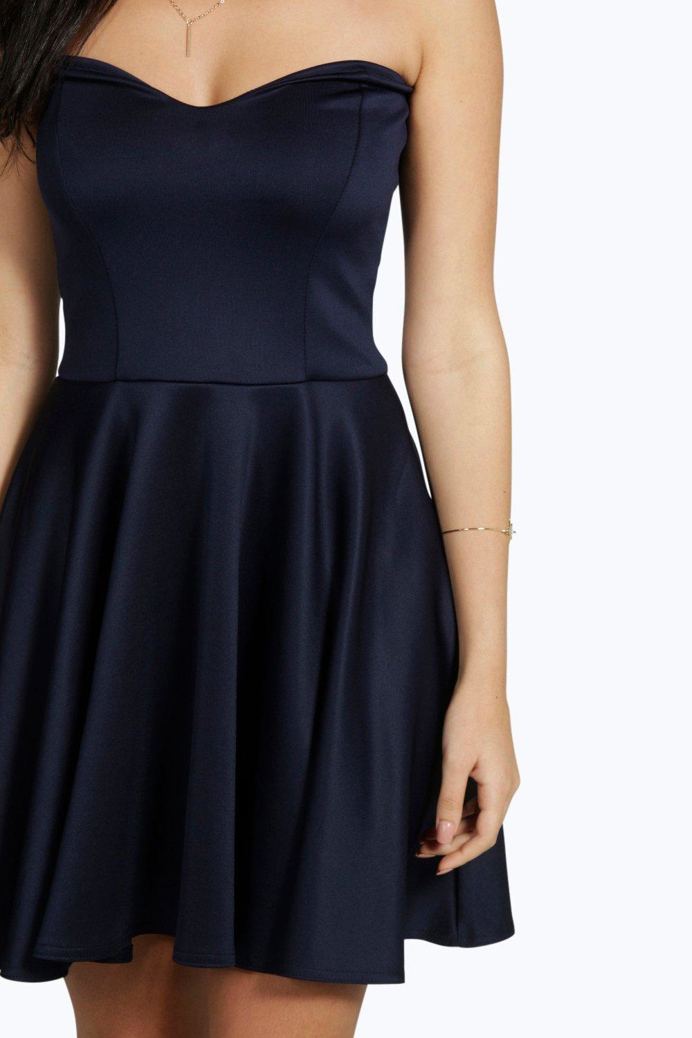 Boohoo Polly Bandeau Skater Dress In Blue Lyst