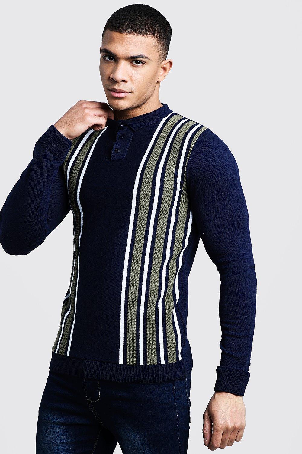 Lyst - BoohooMAN Long Sleeve Contrast Stripe Polo in Blue for Men