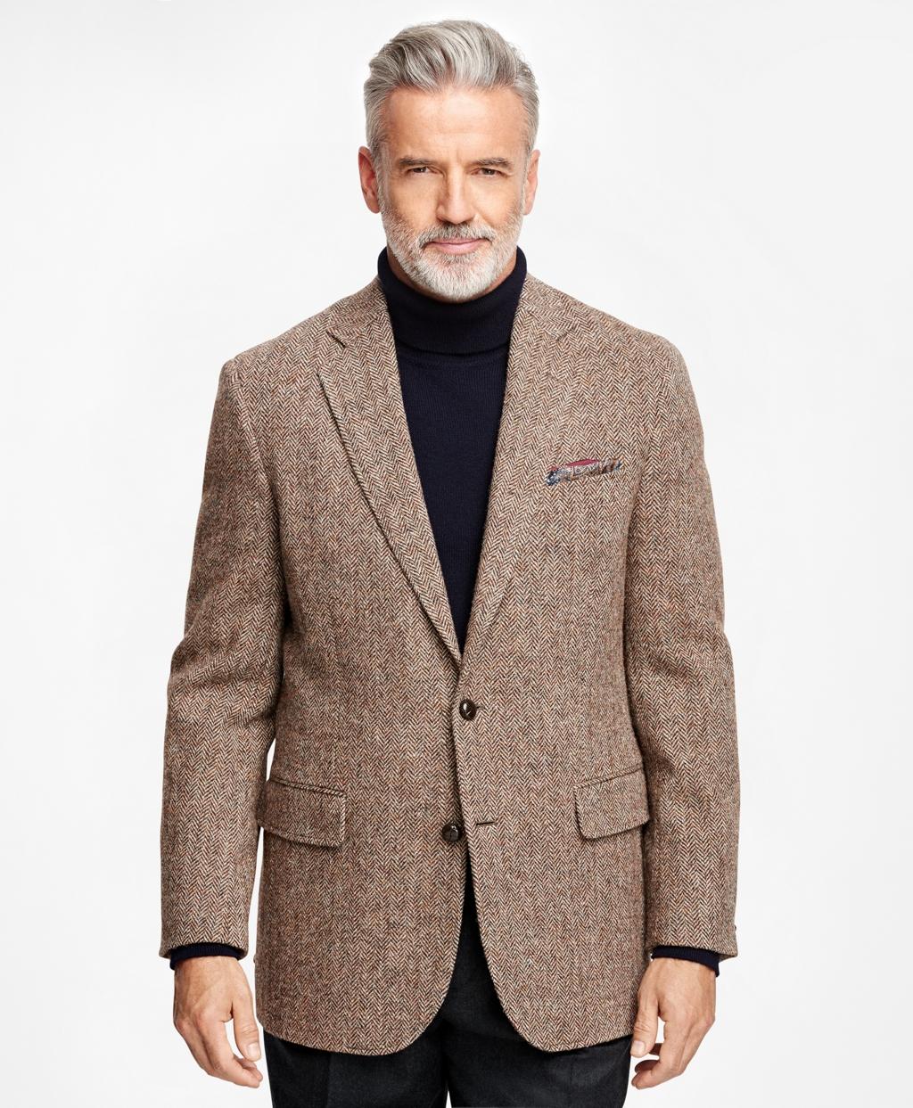 Lyst - Brooks brothers Madison Fit Harris Tweed Brown Herringbone Sport ...