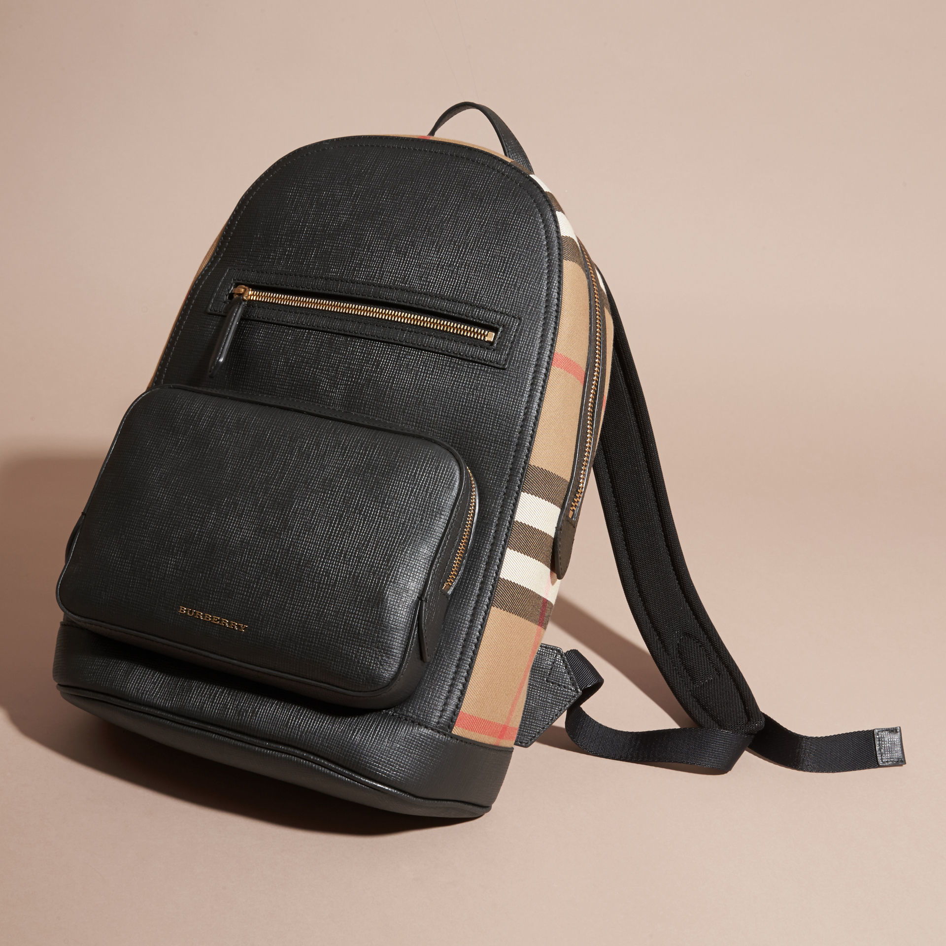 Lyst - Burberry Textured Leather And House Check Backpack in Black for Men