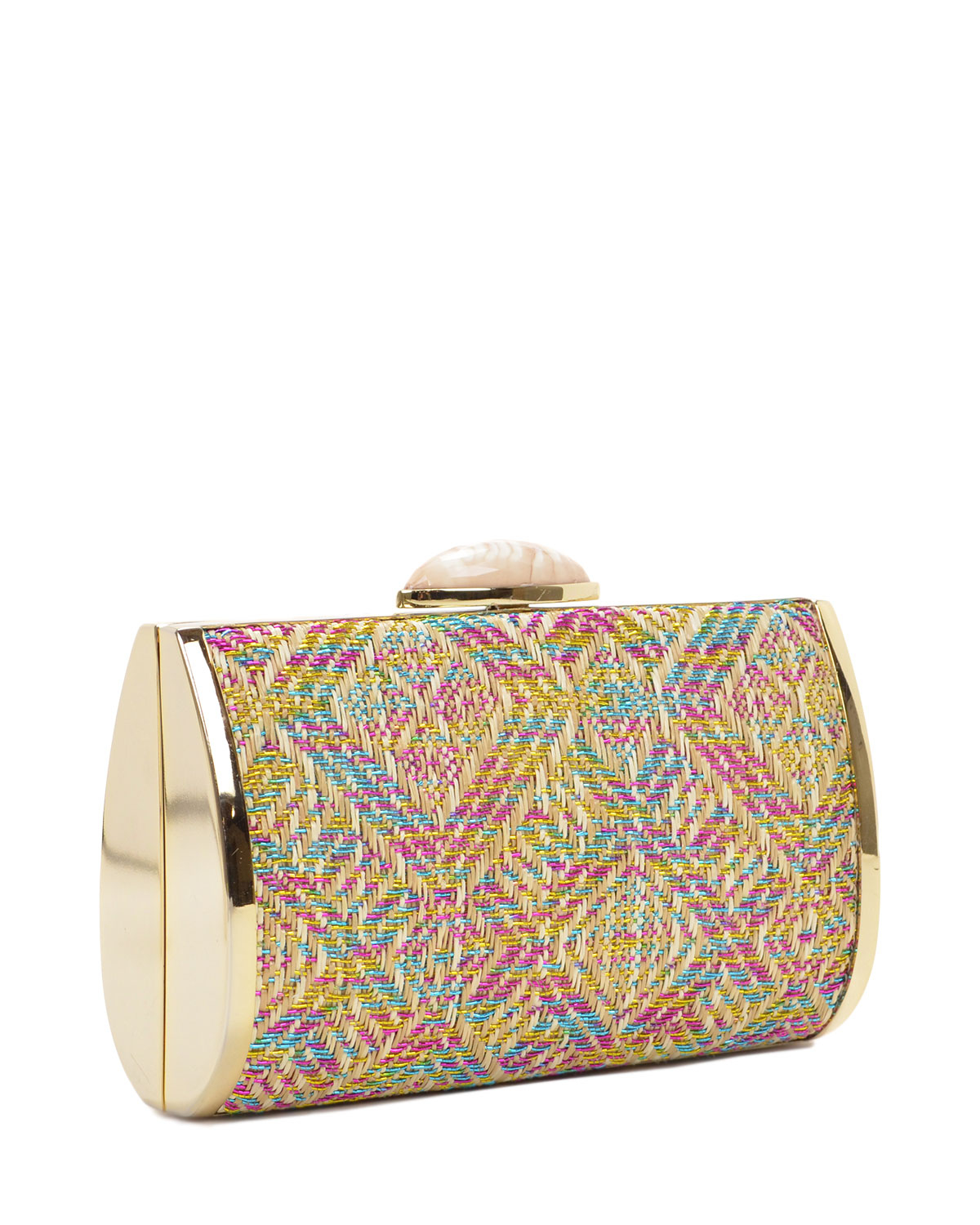 Badgley mischka Melinda Straw Minaudiere Clutch | Lyst