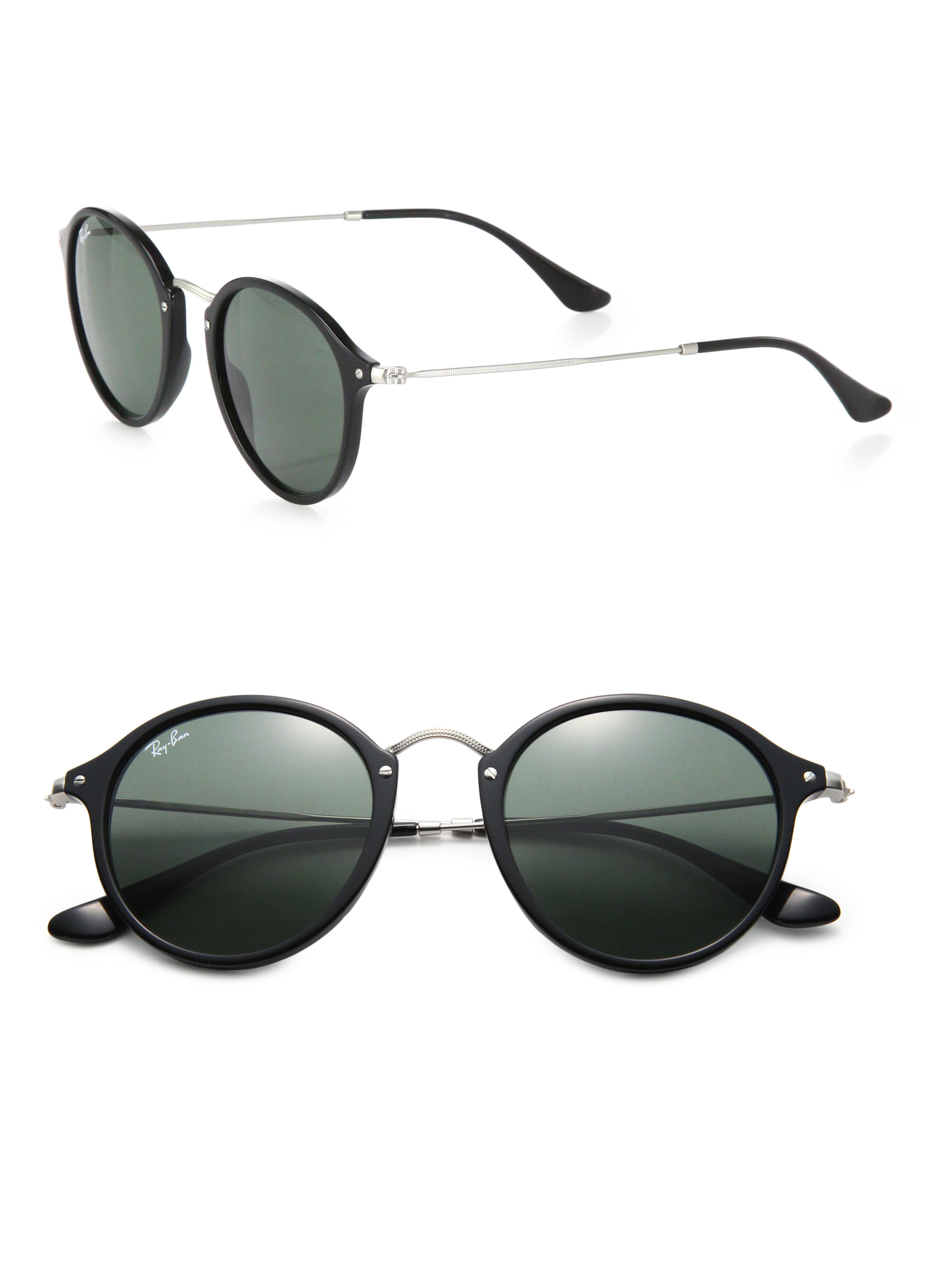Ray ban 49mm Round Sunglasses In Black For Men Lyst