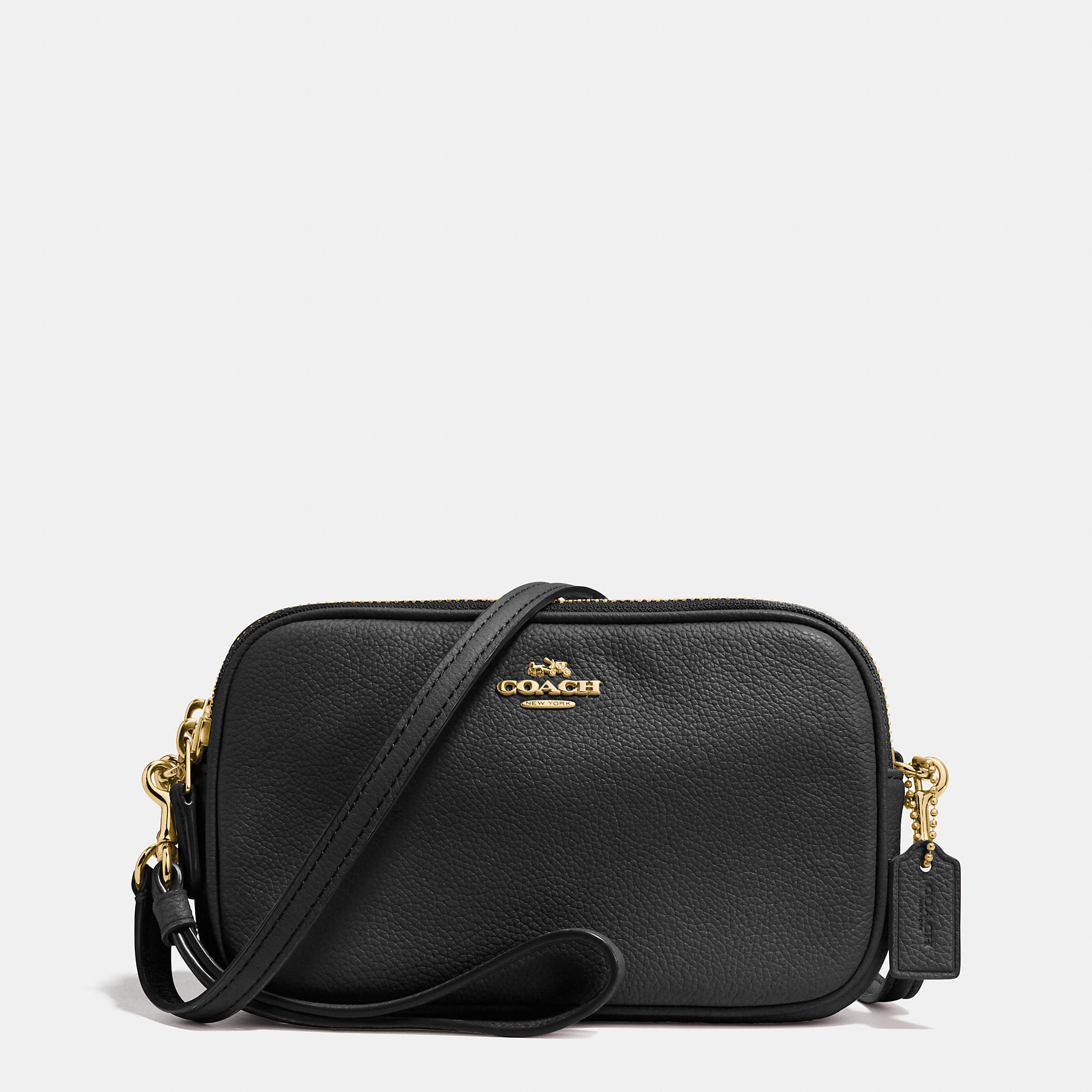 Coach Pebble Leather Cross Body Clutch Bag Black | semashow.com