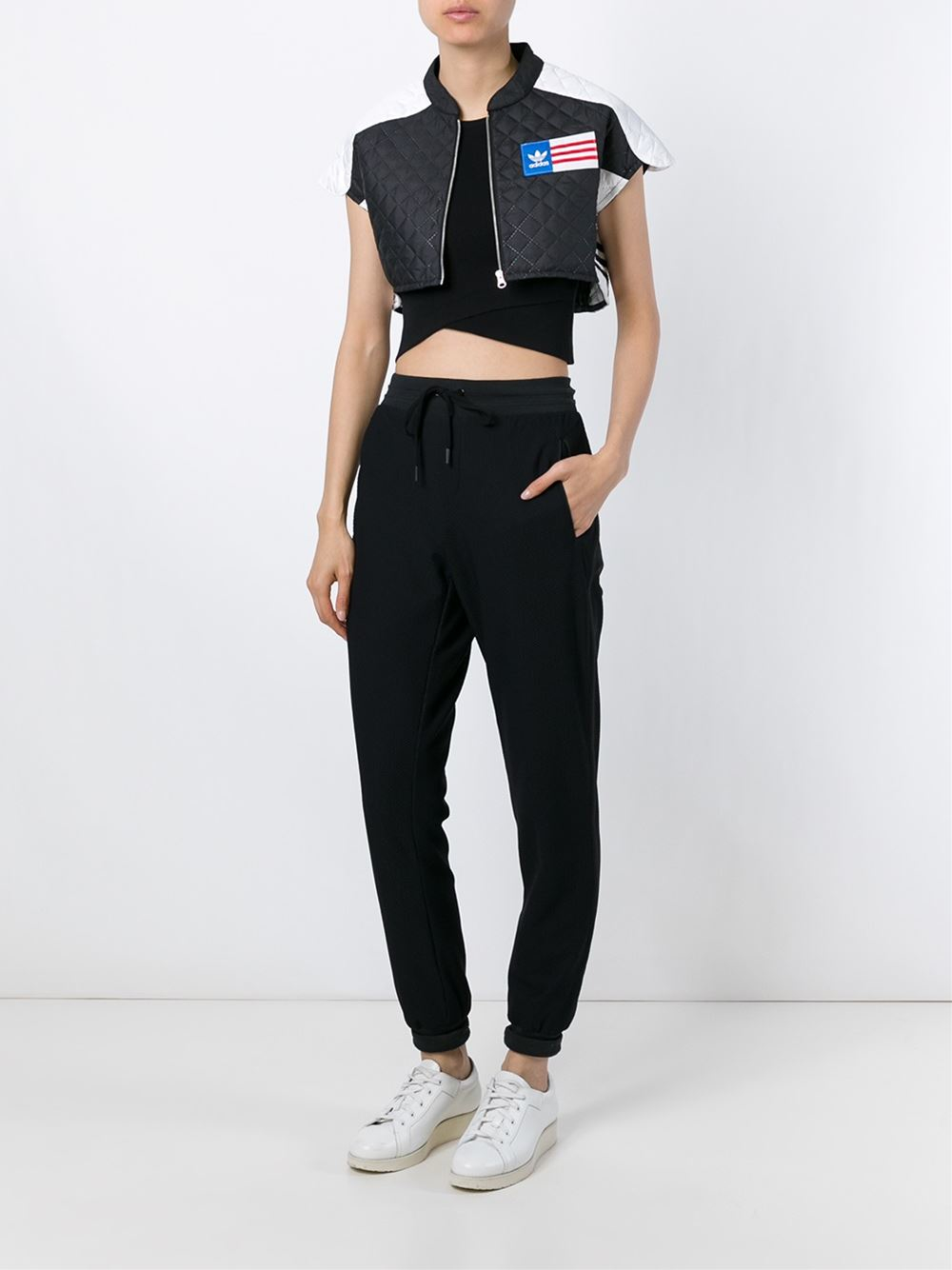 Adidas originals Quilted Cropped Jacket in Black | Lyst