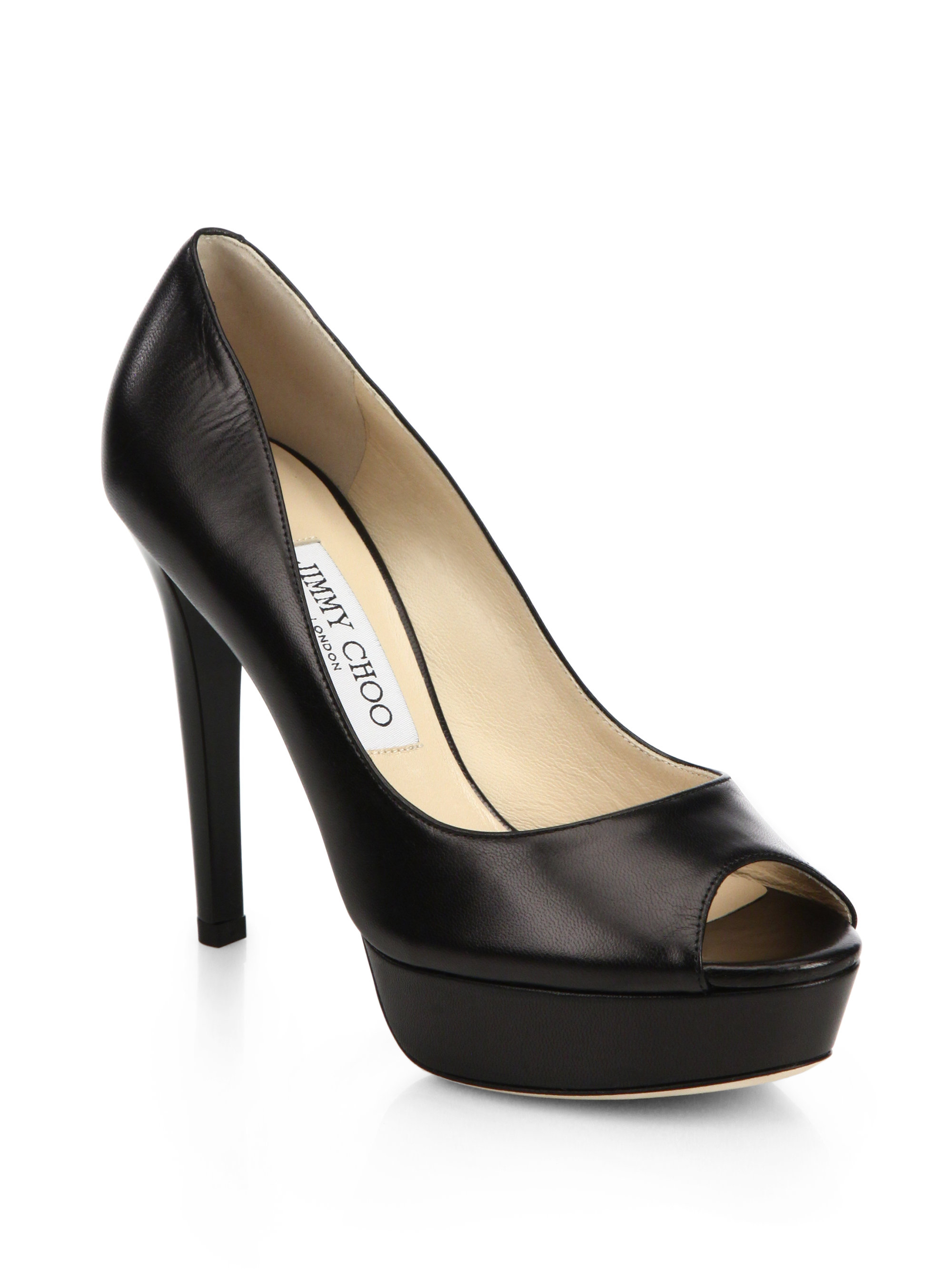 Lyst - Jimmy Choo Dahlia Kid Leather Platform Peep-toe Pumps in Black