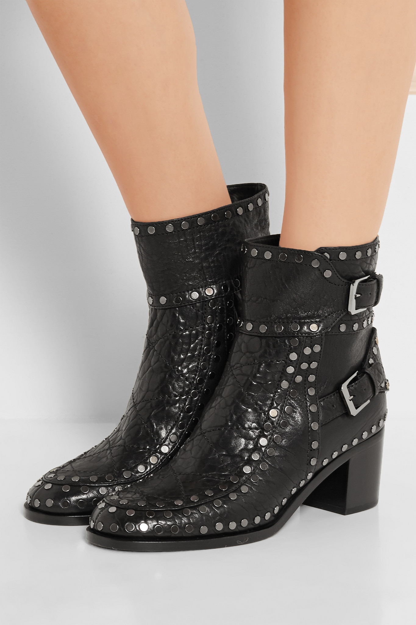 Lyst - Laurence Dacade Gatsby Studded Textured-leather Ankle Boots in Black