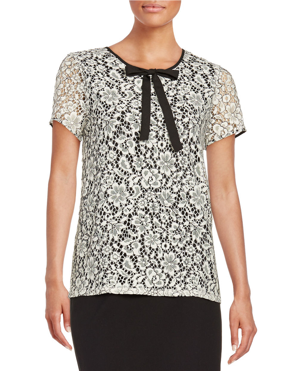 Karl lagerfeld Short-sleeve Lace Top in Black | Lyst