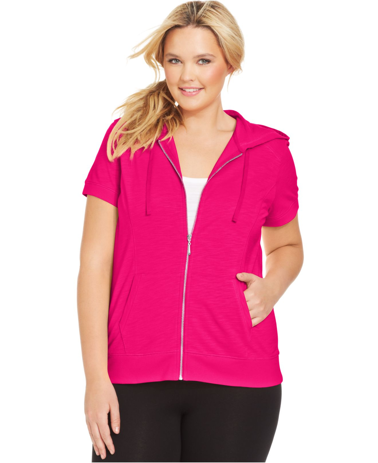 Lyst Style Co Style co Sport Plus Size Short sleeve Hoodie In Pink Lyst Style Co Style co Sport Plus Size Short sleeve Hoodie In Pink