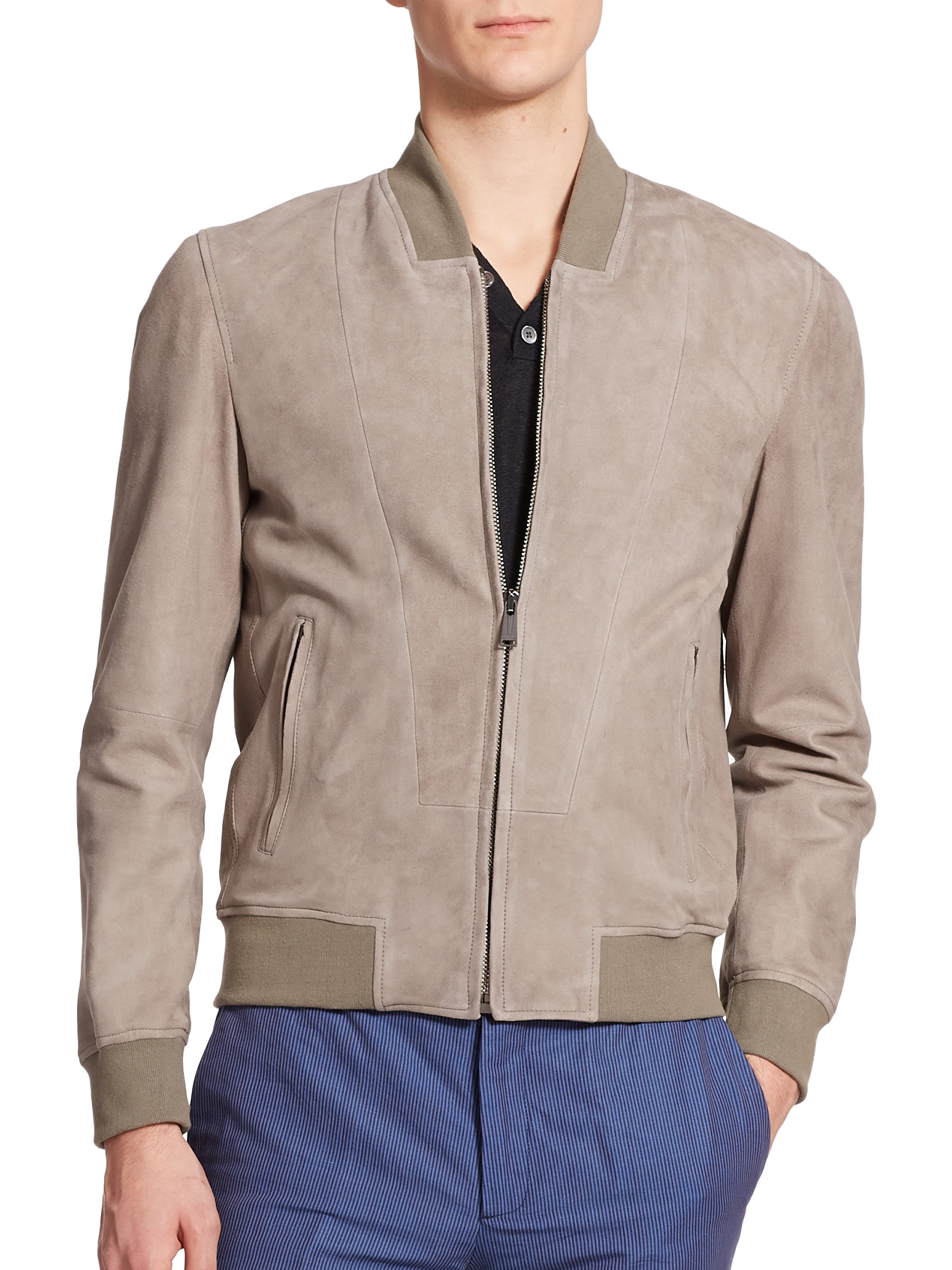 Lyst - Kent & curwen Suede Bomber Jacket in Natural for Men