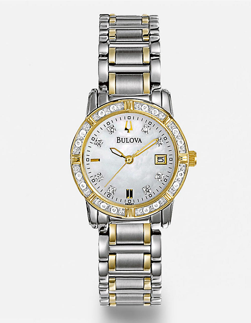 Bulova Ladies Diamond Mother Of Pearl Stainless Steel Two Tone Watch In