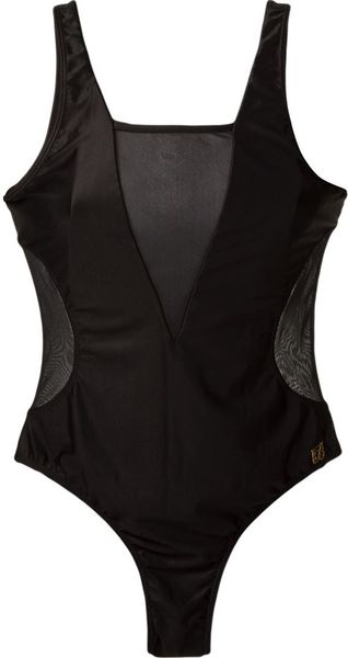 Brigitte Bardot Sheer Panels Swimsuit in Black | Lyst