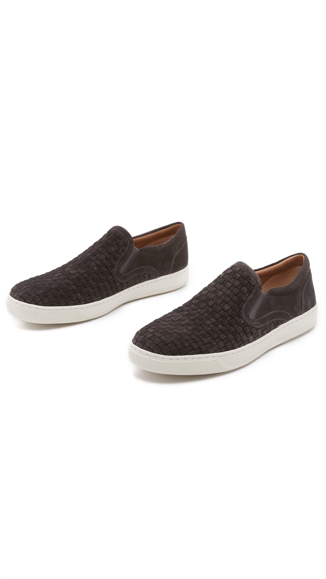 Vince Ace Woven Suede Slip Ons in Brown for Men | Lyst