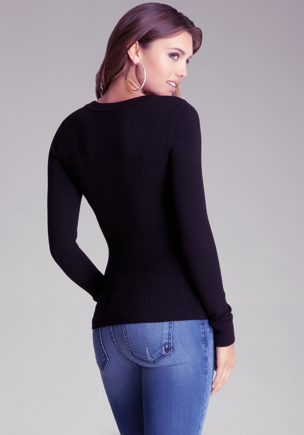 Lyst Bebe Keyhole Bust Sweater In Black