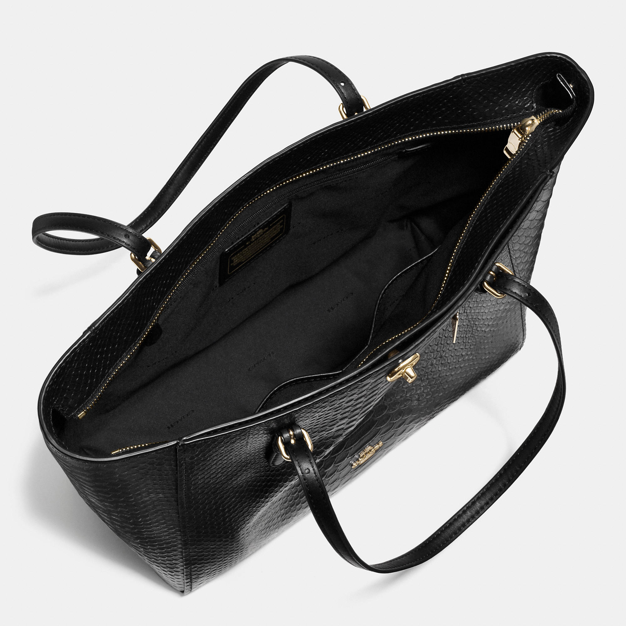 Lyst - Coach Turnlock Tote In Snake Embossed Leather in Black