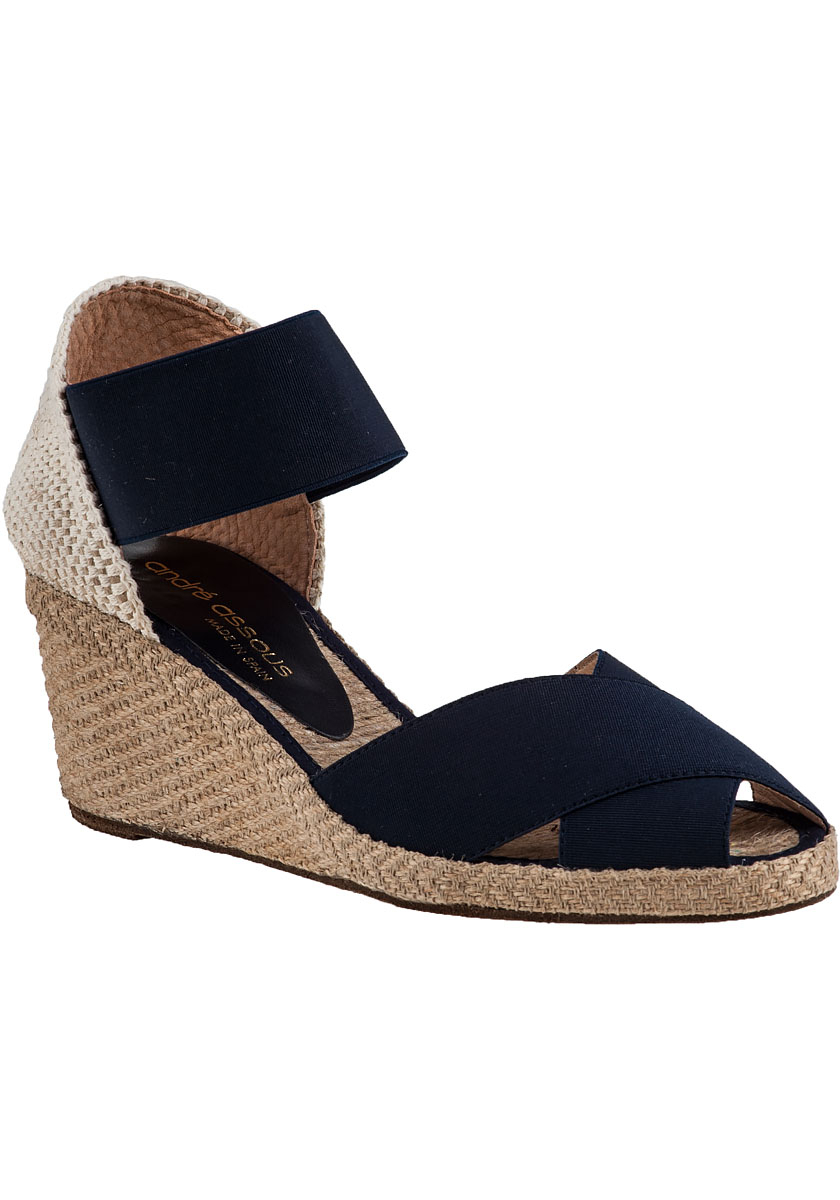 Andre assous Erika-mid Wedge Espadrille Navy Fabric in Blue | Lyst