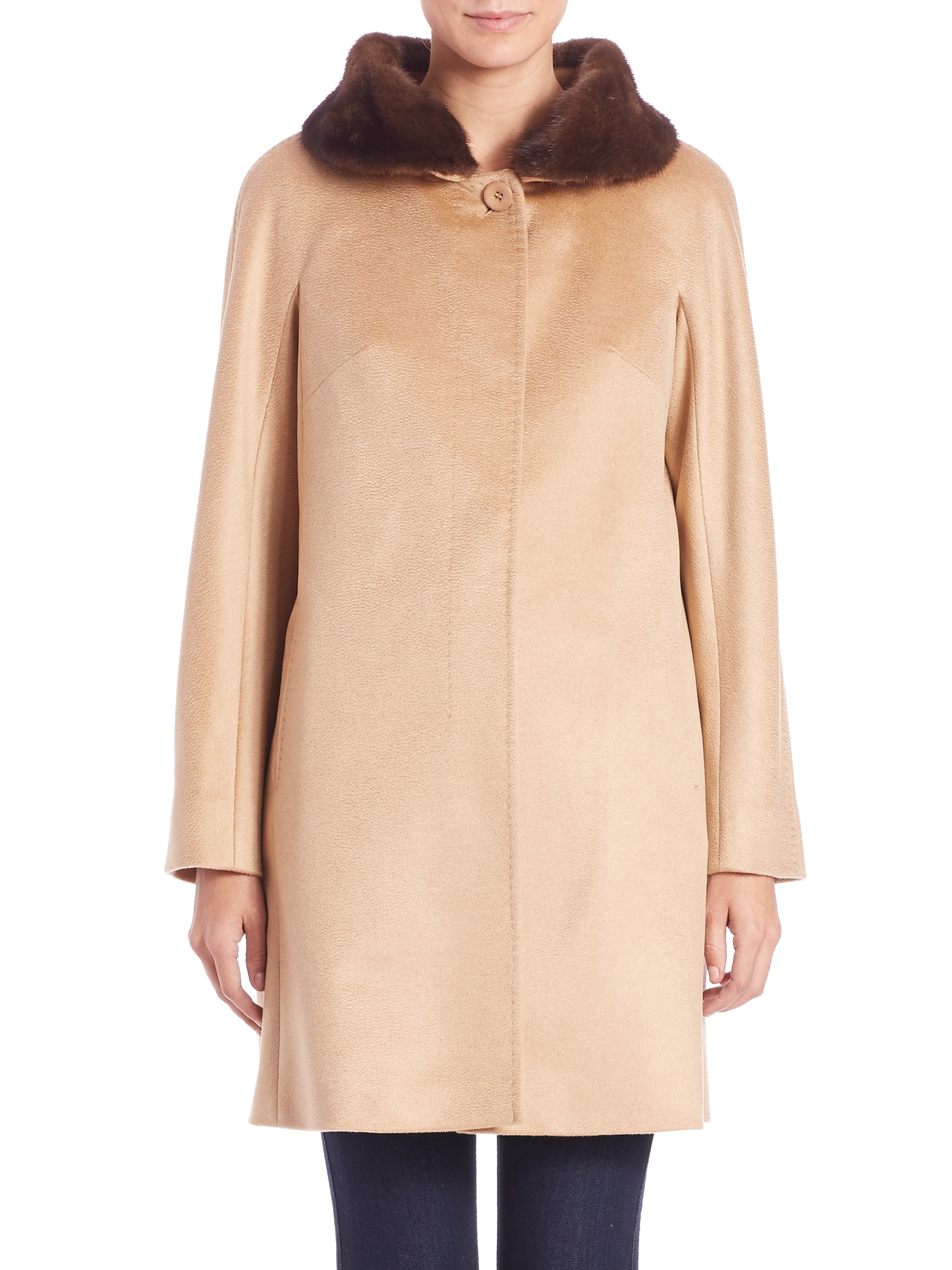 Lyst - Max Mara Studio Mirano Fur-collar Cashmere Coat in Brown