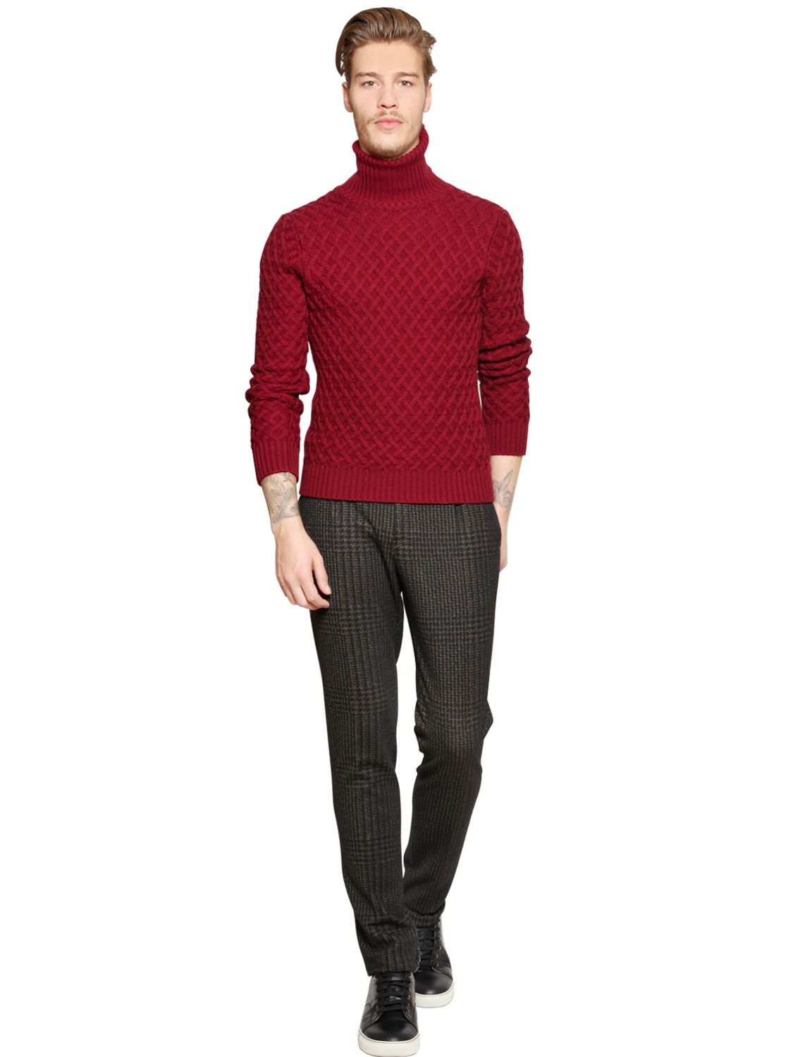 Lyst - Etro Waffle Knit Wool Turtleneck Sweater in Red for Men