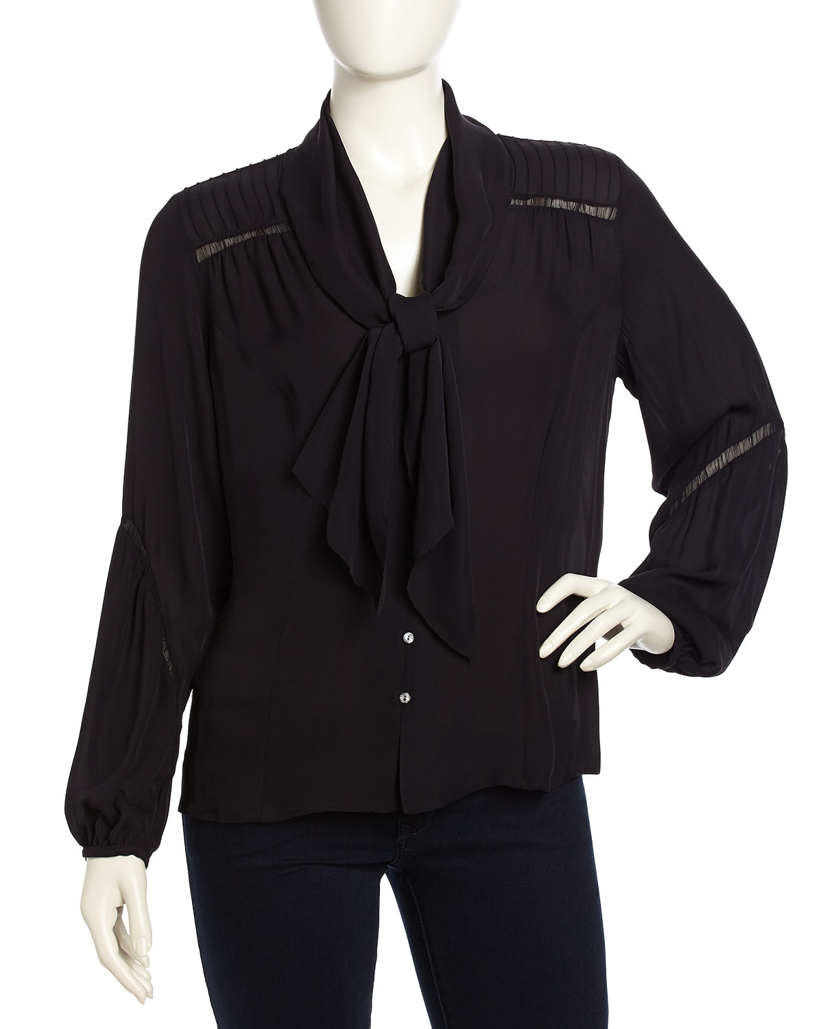 Go Silk Long Sleeve Necktie Silk Blouse in Black | Lyst
