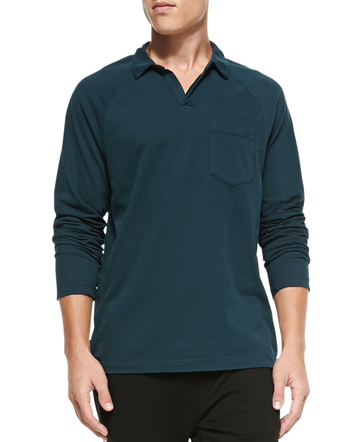 James Perse Long-Sleeve Sueded Jersey Polo in Green for Men (forest) | Lyst