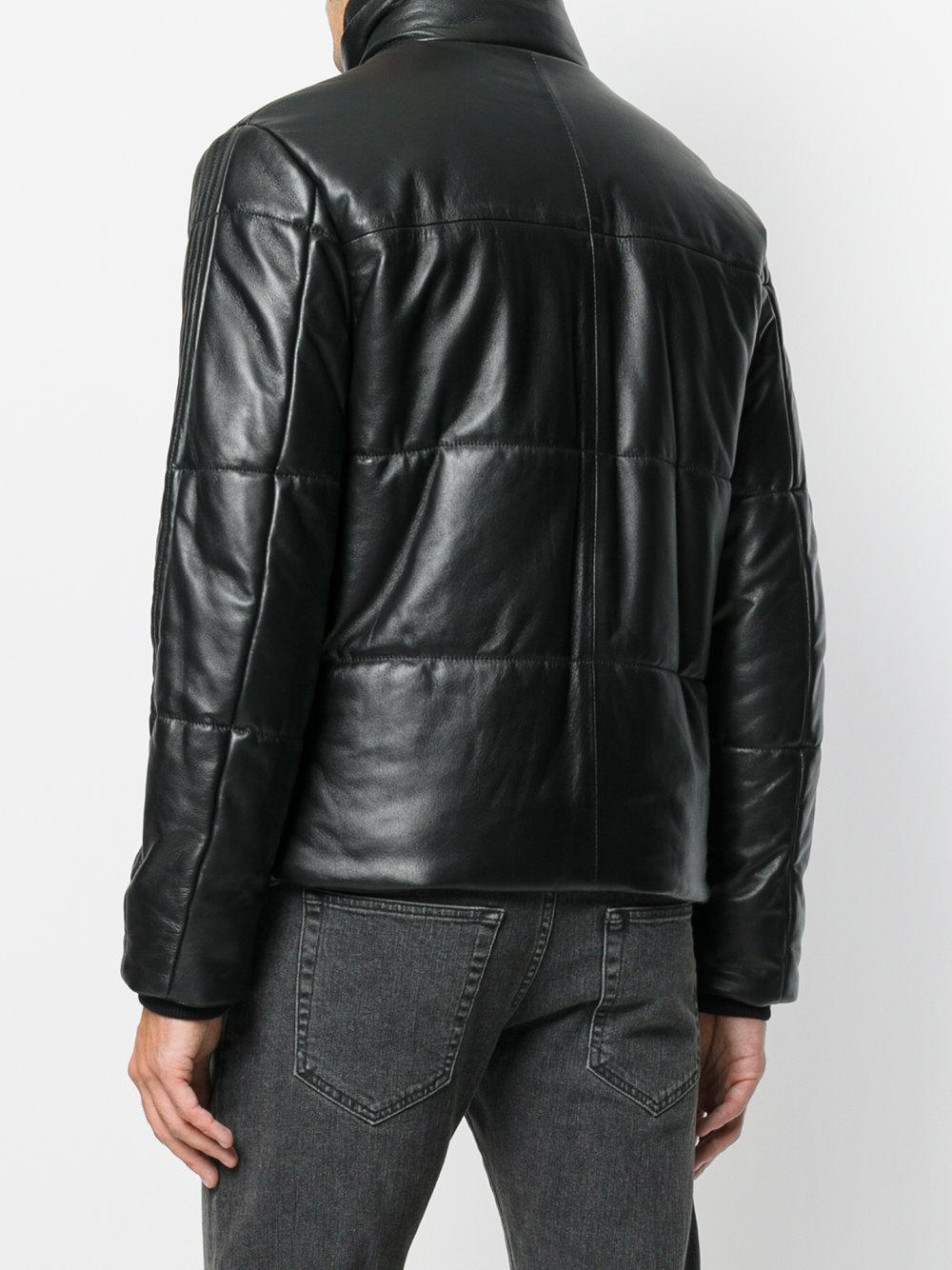 Dirk Bikkembergs Padded Leather Jacket in Black for Men - Lyst