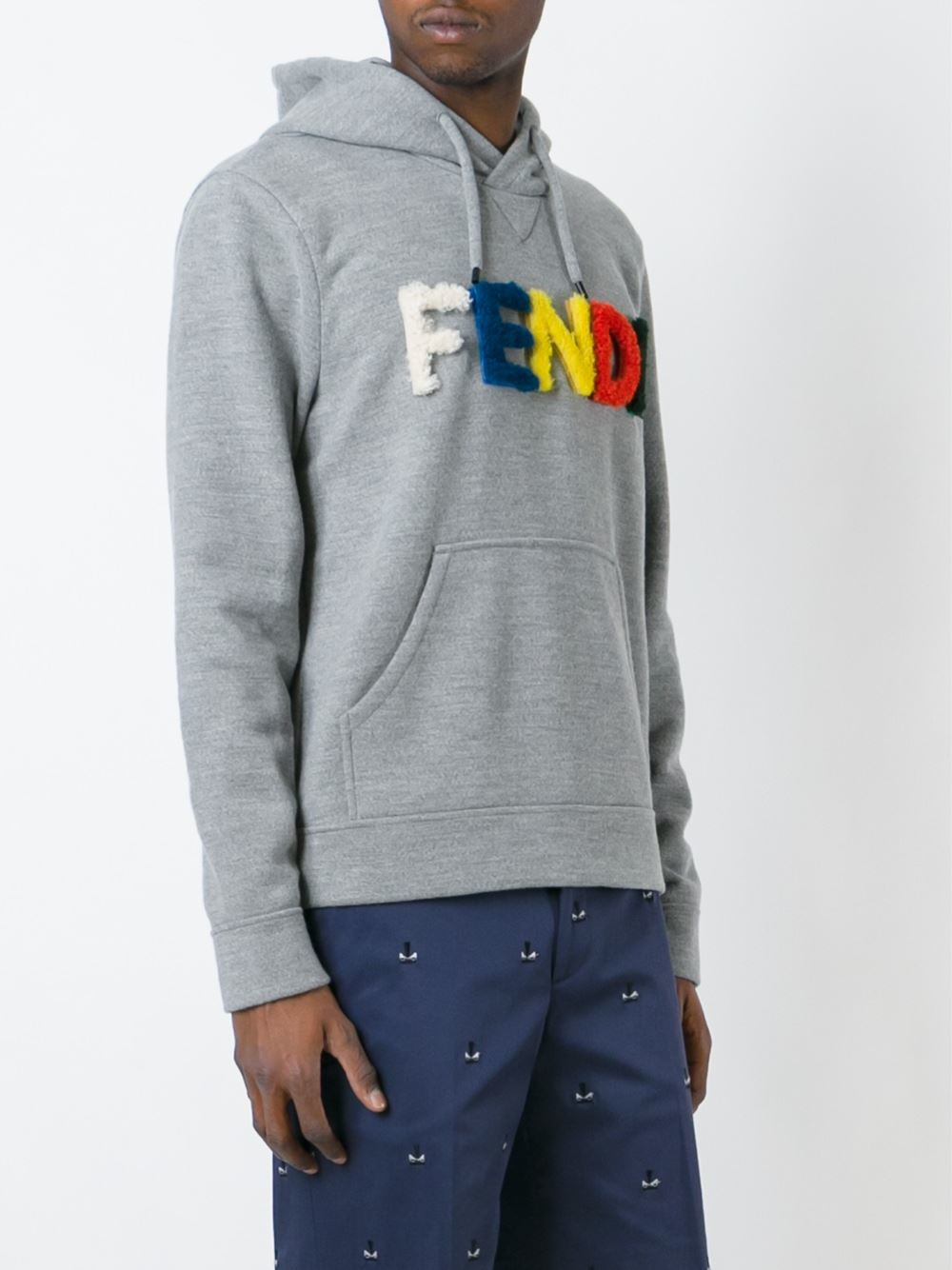 Lyst - Fendi Logo Hoodie in Gray for Men
