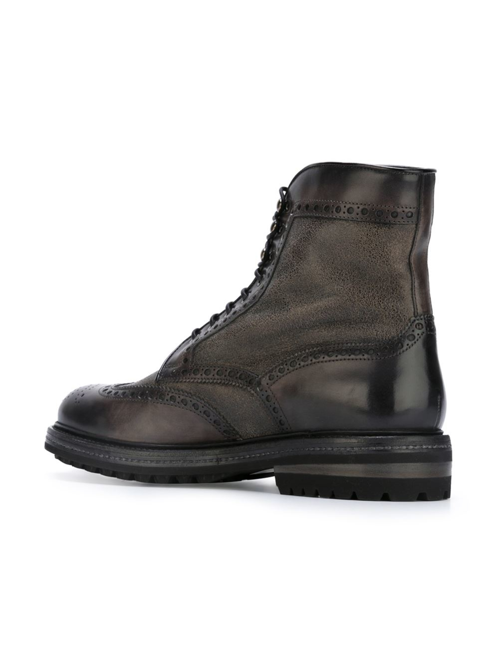 Lyst - Santoni Brogue Detailing Boots in Black for Men