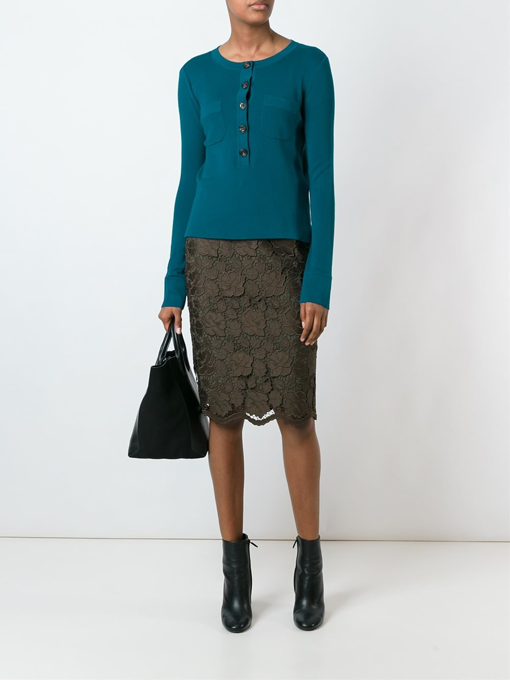 Lyst - Dorothee Schumacher Three Quarter Button Neck Sweater in Blue