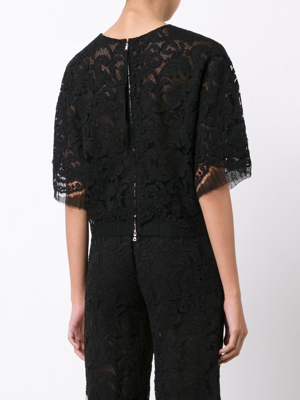 Lyst - Adam Lippes Lace Dolman Sleeve Blouse in Black