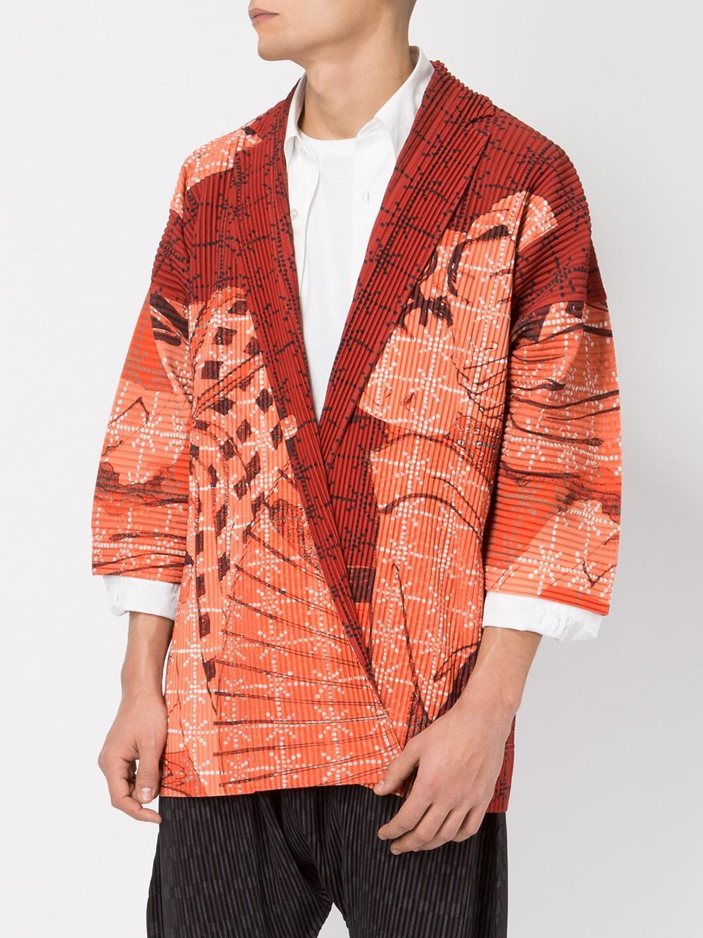 Lyst - Homme Plissé Issey Miyake Geisha Print Open Jacket in Red for Men