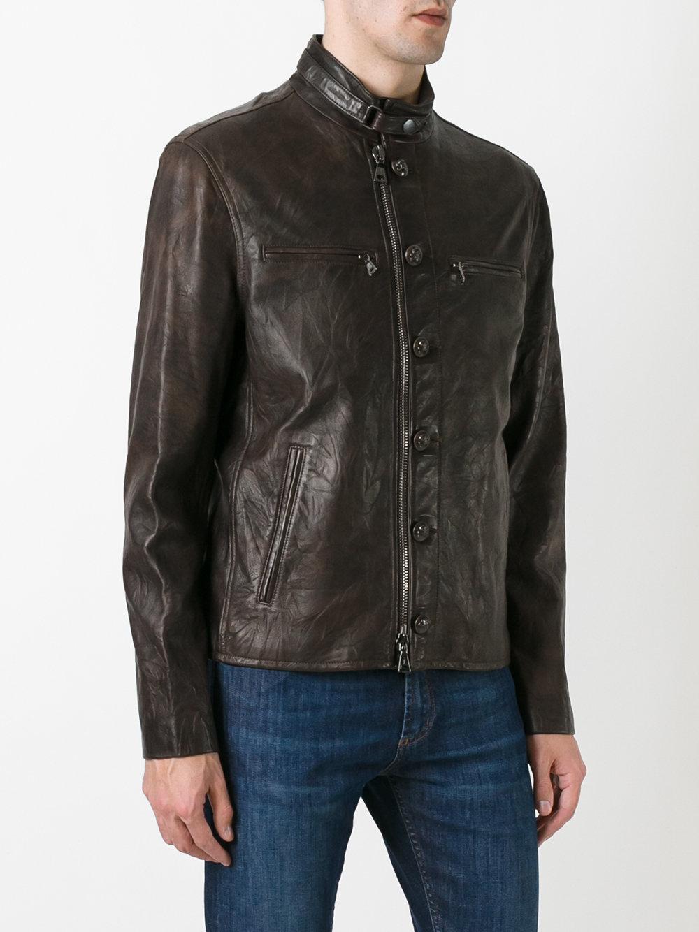 John Varvatos Button-down Leather Jacket in Brown for Men - Lyst