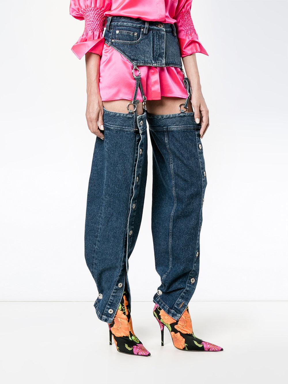 Lyst - Y. Project - High Waisted Denim Chaps - Women - Cotton - 36 in Blue