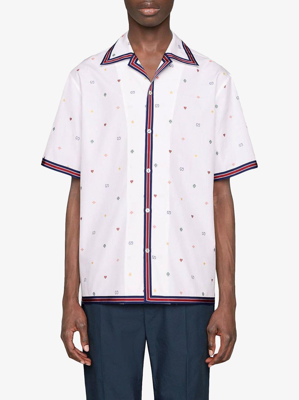 Gucci Symbols Fil Coupé Bowling Shirt In White For Men Lyst