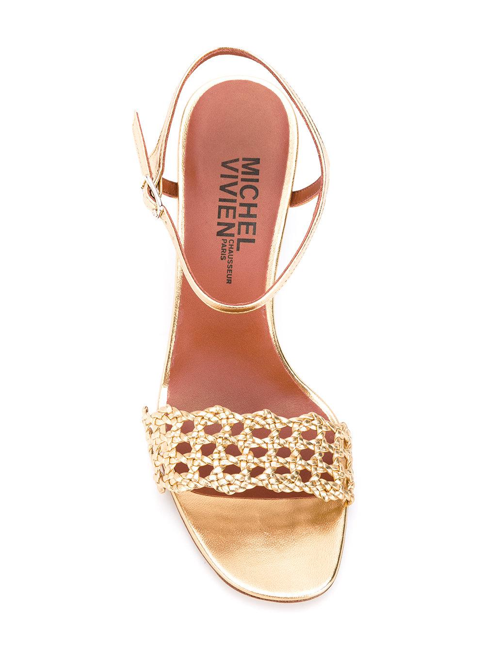 Lyst - Michel Vivien Woven Strap Heeled Sandals in Metallic